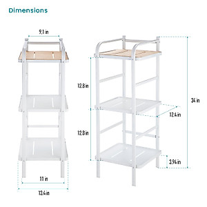 Home Zone Living 3 Tiers Storage Racks and Shelving, Bamboo Accent with Steel Frame, Standing Shelf for Kitchen, Living Room, Bathroom, Balcony, Multipurpose Rack, White