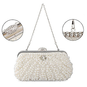 BAGLAMOR Women's Evening Bag Pearl Clutch Purses Crystal Handbag for Wedding Evening Casual Party