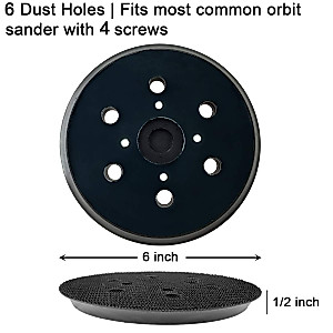 6 Inch Dia 6 Hole Hook and Loop Sander Pad - Replacement Backing Pad Sanding pad for Ridgid R2611 Random Orbit Sander