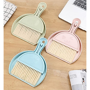 Small Broom and Dustpan Set for Home, Mini Clean Brush with Dust Pans Cute Hand Broom Brush Dust Pan with Hanger Hole, Small Cleaning Brush Set for Desktop Computer Table Keyboard (3PCS)