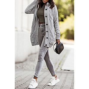 Sidefeel Women's Fleece Jackets Winter Coat Hooded Sweater Cardigans with Pockets 2024 Fashion Outfit Clothes Medium Gray
