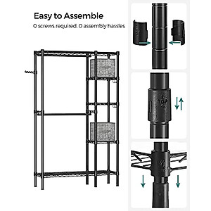 SONGMICS Garment Rack Heavy Duty Clothes Rack, Freestanding Portable Wardrobe Closet for Hanging Clothes with 2 Storage Boxes, 8 Hooks, Adjustable Wire Shelves, 2 Hanging Rods, Black ULGR422B01