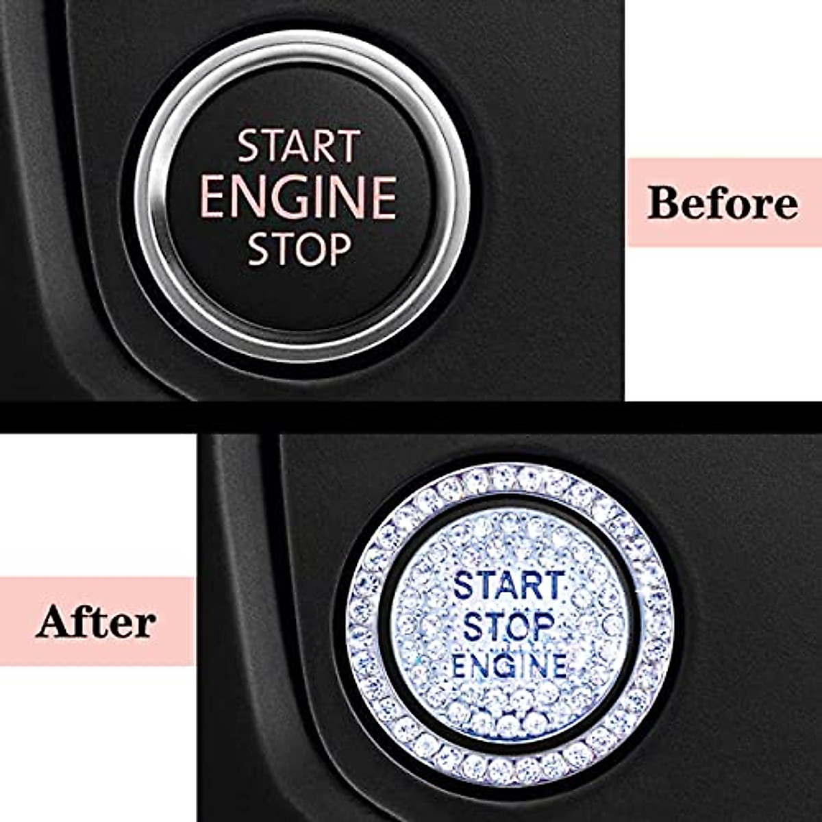Hallomomo Bling Ring Emblems - Silver Crystal Rhinestone Car Decal, Glamorous & Trendy, Fits Push Start Buttons & Knobs, Easy to Apply
