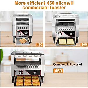 Conveyor Toaster 450 Slices/Hour - Commercial Toaster for Restaurant Heavy Duty - Auto Discharge Commercial Conveyor Toaster - 2600W Stainless Steel Toaster Oven for Buffets/Famliy Day/Camping