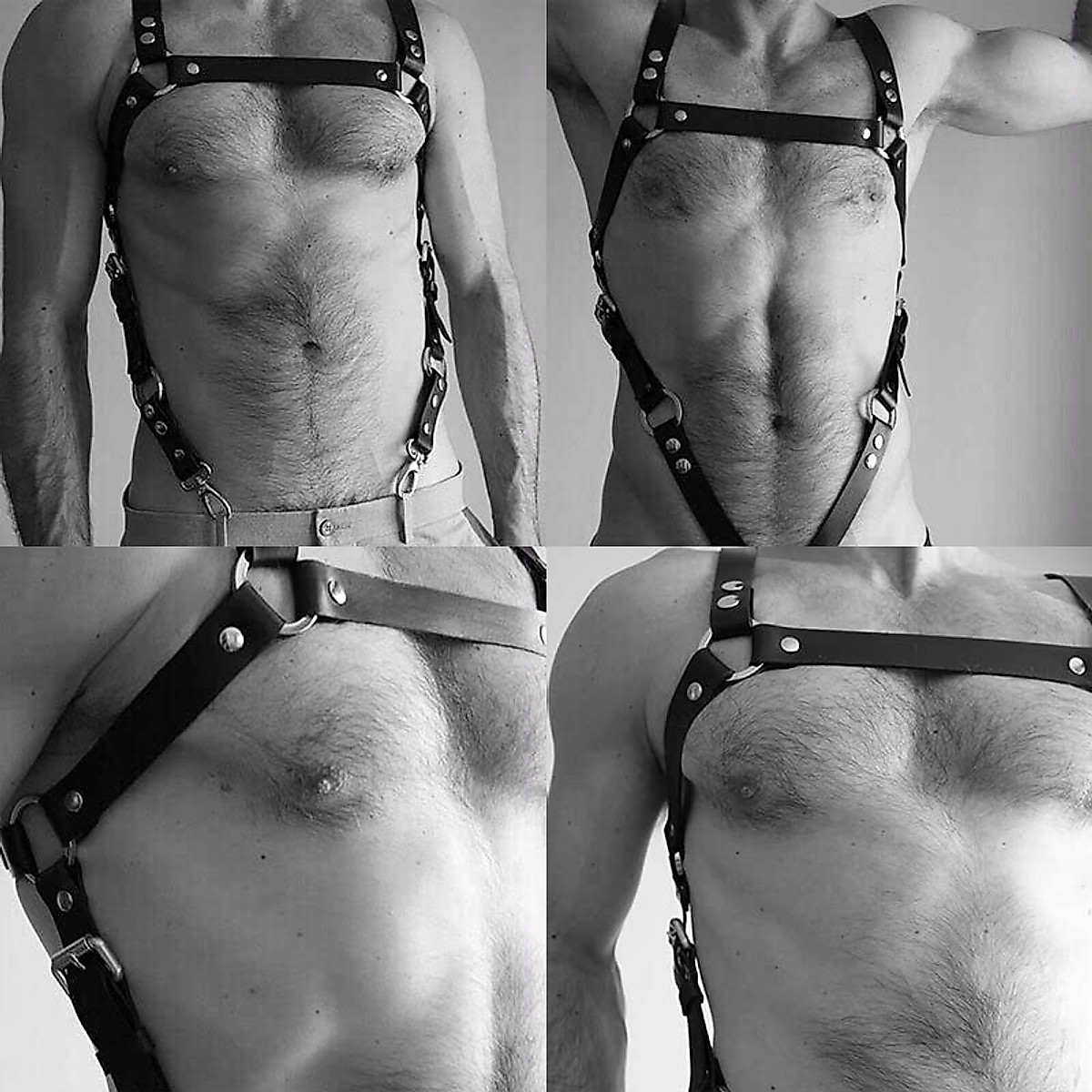 ALRICOL Men leather body belts Punk Adjustable Faux Leather Body Chest Belt Clubwear with Fancy Buckles Rings for Gay