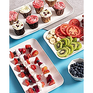 DELLING Large Serving Platter Set 14 inch Widened Large Serving Tray, White Rectangular Plates, Large Serving Platters for Entertaining, Serving Trays for Party, Oven Safe Dinnerware, Set of 3