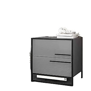 HIGOH Bedside Table Auto Led Nightstand with High Gloss Drawer Grey Led Night Stand with Metal Frame Bedside Table with 3 Color Magnetic Wireless