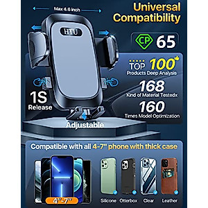 HTU Phone Mount for Car [2023 Upgraded Military-Grade Super Suction] Universal Car Phone Holder Mount for Car Dashboard Windshield Vent Car Mount for iPhone 14 Pro Max Plus Samsung All Phones & Cars