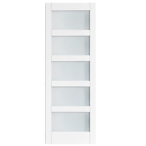 Finosen 30 in x 84 in Sliding Closet Door, 5-Lite Frosted Glass, LVL Wood Panel, PVC Surface, Assembly Needed Interior Doors for Bathroom, Living Room, White