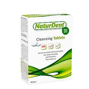 Denture Cleaner Tablet NaturDent Cleans Removes Dark Stains Plaque and Smells From Full Dentures, Partial Dentures Prosthesis and Orthodontic Braces Leaving Your Mouth Feeling Fresh and Clean (2 Pack)