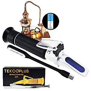 Alcohol Refractometer - 0-80% Alcohol Volume Percent with ATC for Distilled Beverages, Whiskey, Vodka, Gin, Tequila - Portable with Extra LED Light & Pipettes - Accurate Alcohol Measurement Tool