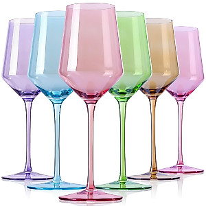 Physkoa Colored Wine Glasses Set 6-15oz Stemmed Colorful Wine Glasses with Long Stem,Multi Color Wine Glasses,Housewarming,Birthday Gifts for Women
