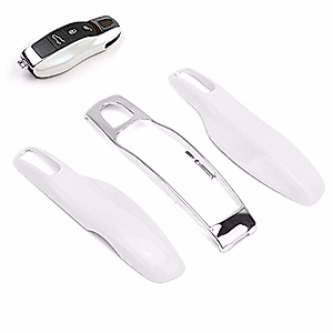 Car Key Case For Porsche 911 Panamera Macan Boxste Key Fob Protector Cover Shell Case Trim Replacement (White + Silver)