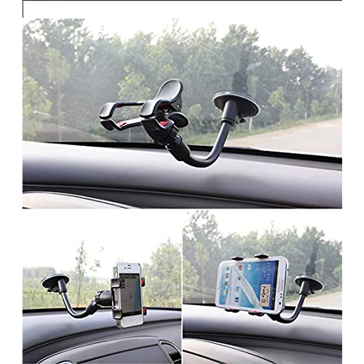 TECOTEC Suction Cup Phone Holder for Car Windshield & Dash, Extra 3M Adhesive Mounting Disk 8" Flexible Gooseneck Arm with Double Clip Mount Multi Purpose Use for Cellphones/GPS/Antenna/Dash Cam etc