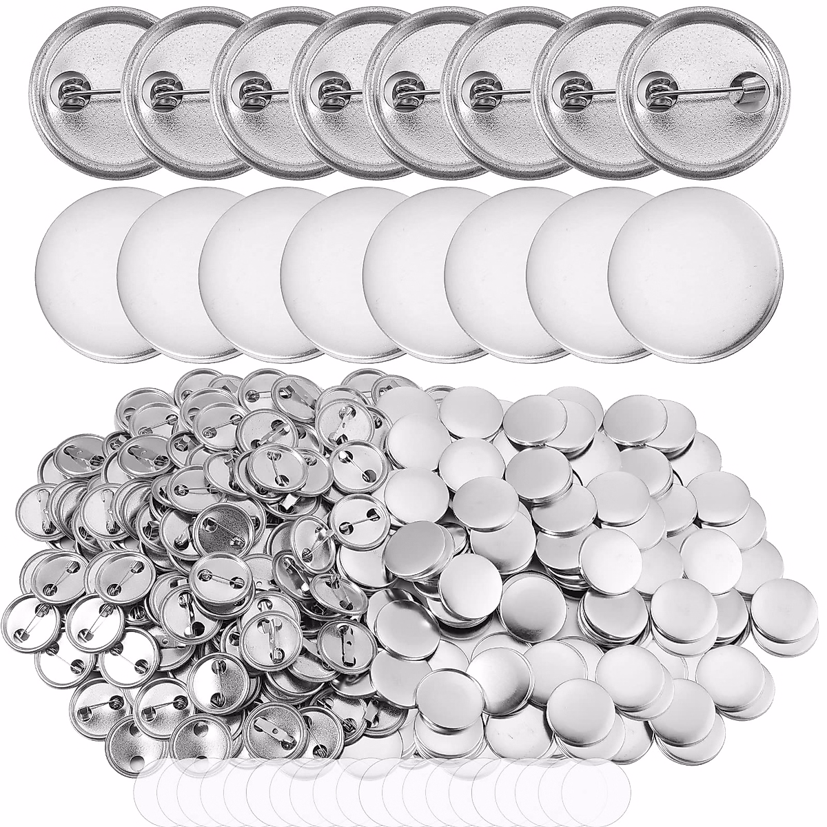 1500 Pieces 25 mm/ 1 Inch Button Making Supplies Round Badge Blank Button Pins Metal Button Parts Kit for Button Maker Machine, Including Metal Cover Back Cover and Clear Film