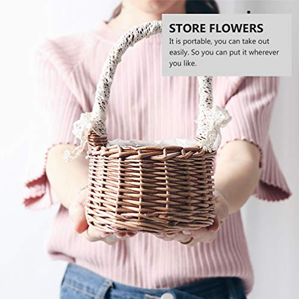 Cabilock Flower Girl Baskets Wicker Woven Basket Willow Basket Picnic Basket Woven Eggs Candy Basket Flower Basket Cookie Gift Box Bags Rattan Woven Storage Bin for Easter Birthday