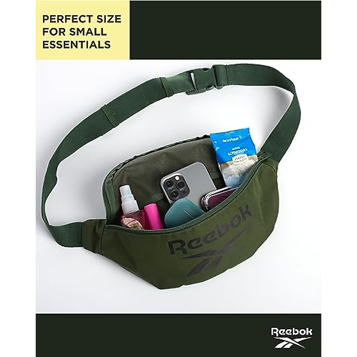 Reebok Fanny Pack - Foundation Lightweight Waist Belt Bag - Crossbody Bag for Gym, Running, Hiking, Festivals, Sports, Varsity Green