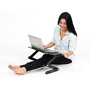 Executive Office Solutions Portable Adjustable Aluminum Laptop Desk/Stand/Table Vented w/CPU Fans Mouse Pad Side Mount-Notebook-MacBook-Light Weight Ergonomic TV Bed Lap Tray Stand Up/Sitting-Black
