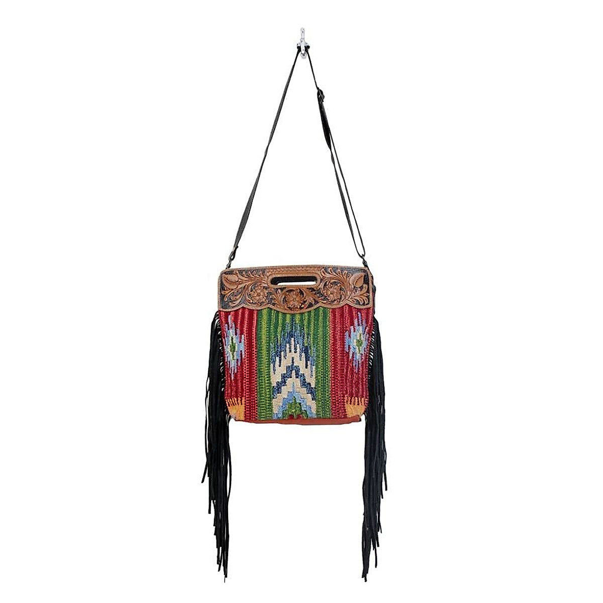 Myra Bag Jardin Hand-Tooled Bag Upcycled Cotton & Leather S-3057