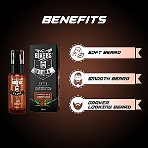 Biker's Best Beard Styling Oil, Matte with Hemp Seed & Cedar Wood for Soft Smooth Darker Beard for Men, Brown, Fresh, 30 ml (30ml (Pack of 1), Hemp Seed & Cedar Wood)