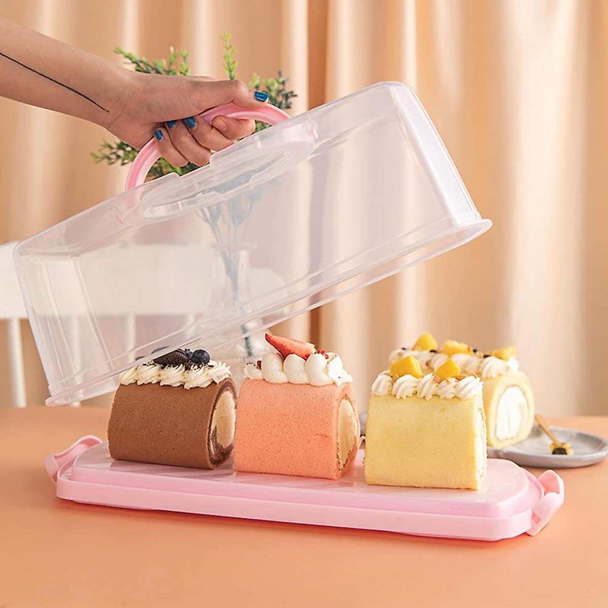 14 inch Square Cake Carrier Holder With Lid and Handle,Reusable Cupcake Package Box Perfect for Transporting Cakes,Pie,Toast,Desserts