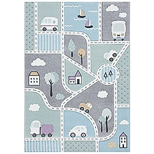 Safavieh Carousel Kids Collection 4' x 6' Grey/Light Blue CRK193F Neighborhood Nursery Playroom Area Rug