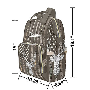 American Flag Deer Camo Brown Diaper Bags with Name Waterproof Mummy Backpack Nappy Nursing Baby Bags Gifts Tote Bag for Women
