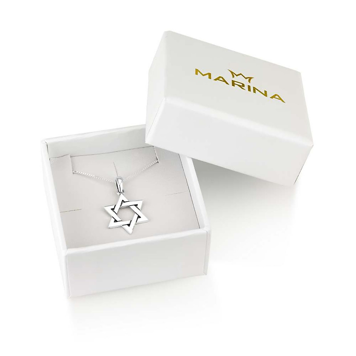 Marina Jewellery Classic Star Of David Real 925 Sterling Silver 18" Chain Necklace with Jewish Pendant Charm Shield of David.