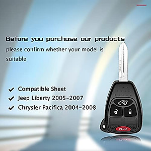 Tyranway Keyless Entry Remote Smart Car Key Fob Fit for Chrysler Pacifica 2004-2008, Jeep Liberty 2005-2007 ( P/N: M3N5WY72XX ) (4-BTNS)