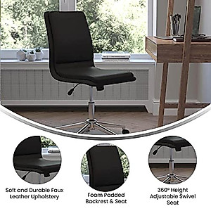 Flash Furniture Madigan Task Office Chair - Luxurious Black LeatherSoft Upholstery - Padded Mid-Back and Seat - Height Adjustable Chrome Base - Armless