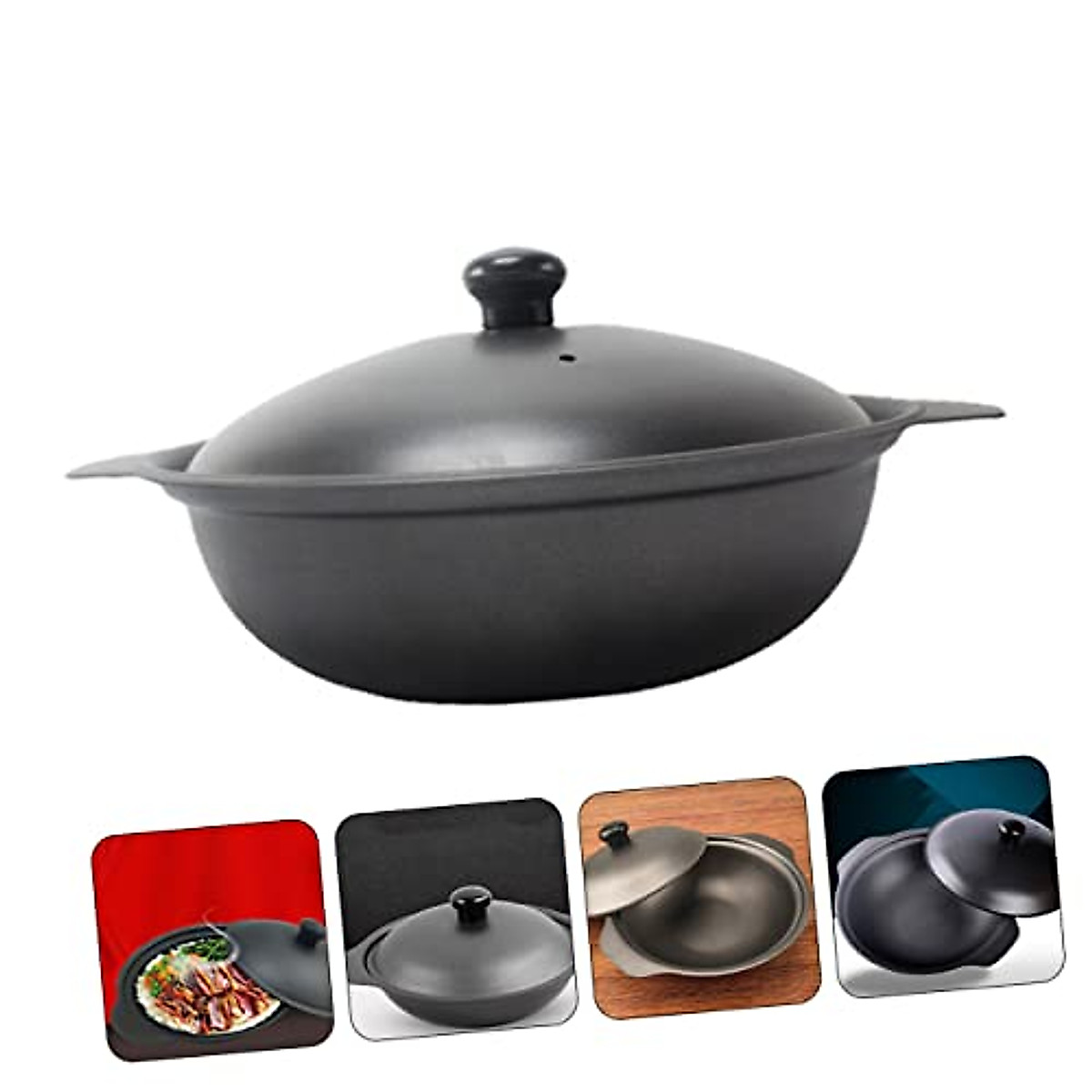 DOITOOL 3 Pcs Casserole Frying Pan with Lid Camp Oven Ceramic Stock Pot Iron Oven Pot Korean Stone Bowl Container with Lid Iron Pot with Lid Pot for Rice with Rice Small Iron Pot Pig Iron