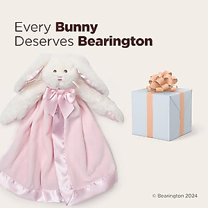 Bearington Baby Bunny Snuggler, 15 Inch Pink Rabbit Plush Stuffed Animal Security Blanket Lovey for Babies