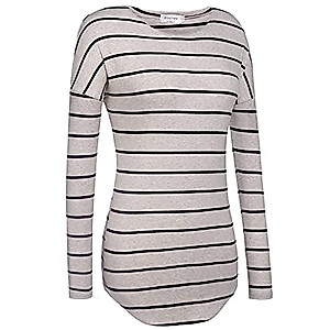 POGTMM Womens Casual Long Sleeve Shirts Blouse Fall Long Tops Loose Fit (Small,Gray Khaki)