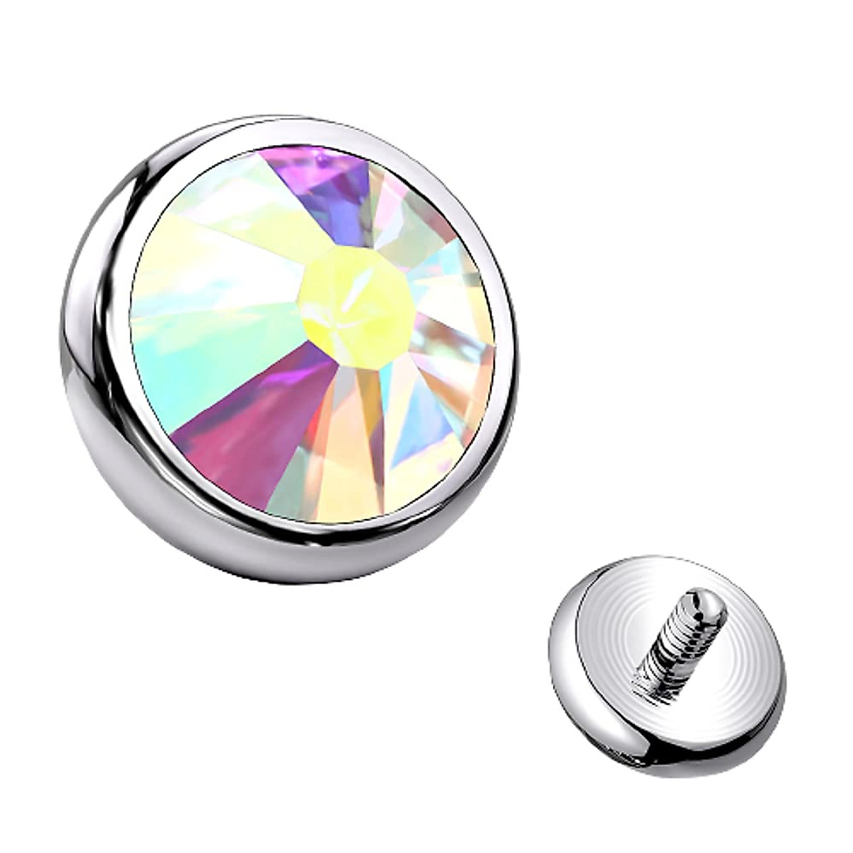 Pierced Owl 14GA G23 Implant Grade Titanium Bezel Set CZ Crystal Internally Threaded Dermal Anchor Top (Aurora Borealis)