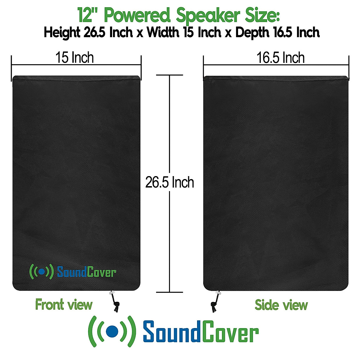 12-Inch PA/DJ Speaker Cover – Black 420D Polyester with Silver UV50 Coating – Water-Resistant, Protective Bag for Stand-Mounted Powered Speakers – Lightweight, Open-Bottom Design (Single Cover)