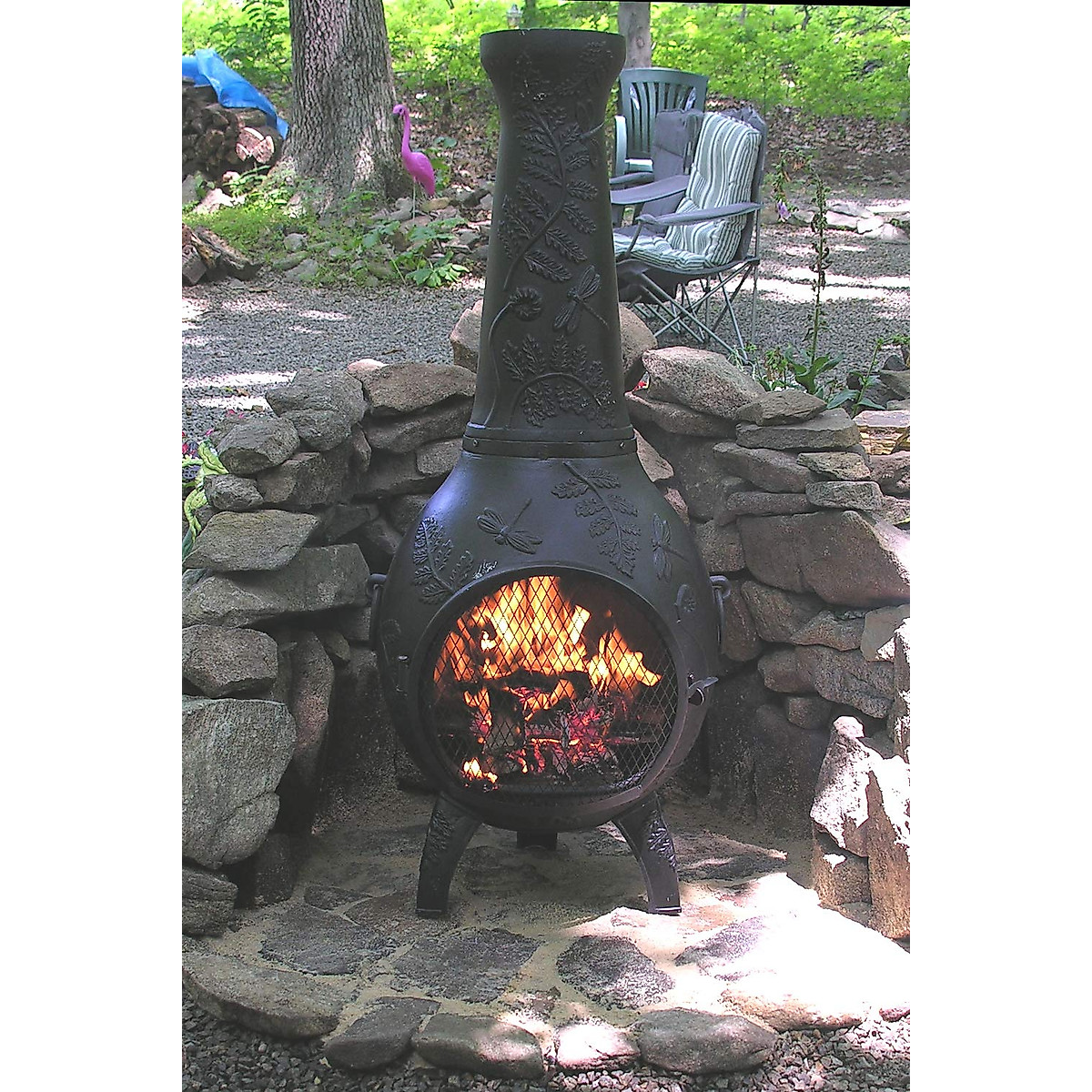 The Blue Rooster Dragonfly Cast Aluminum Chiminea in Charcoal