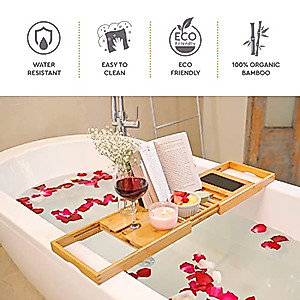 Bambüsi Premium Bathtub Tray Caddy and Bamboo Shower Floor Mat
