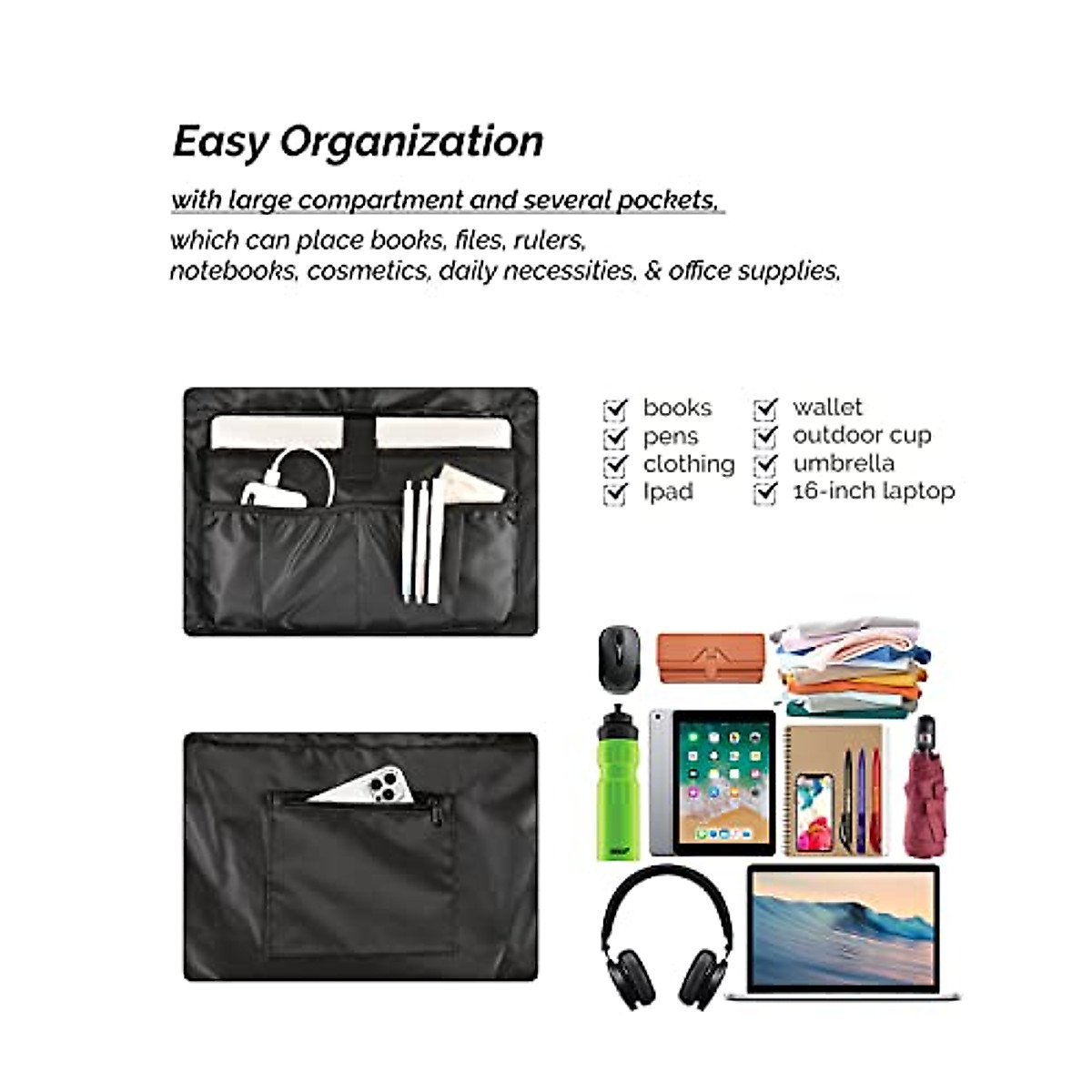 Prite Tote Bag for Women Weekender Bag with Laptop Compartment for Work Nurse School Travel Gym (Black)