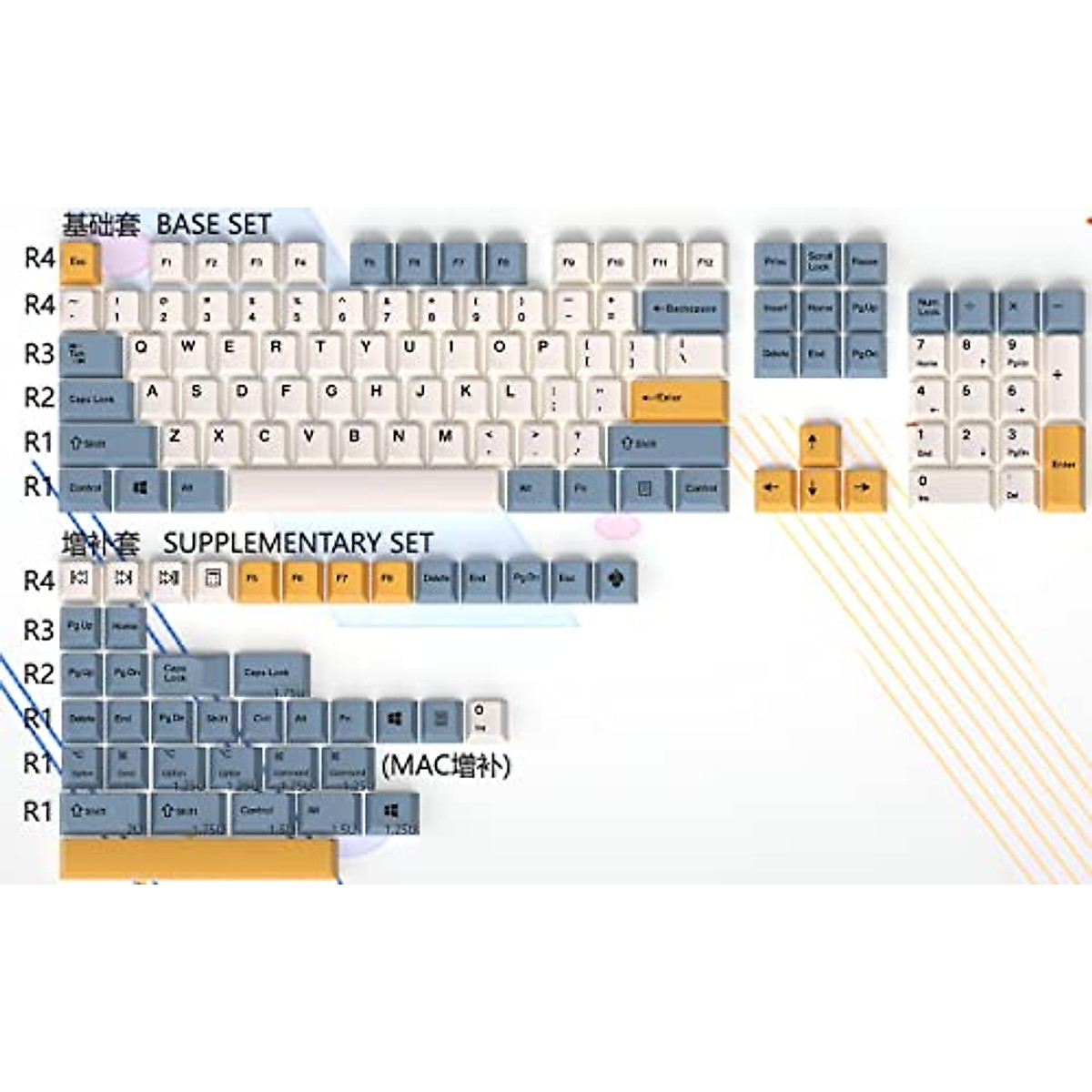 145 Apricot Yellow Dye-Sub Mac Keycaps Thick PBT Cherry Profile Key caps for TKL 61 64 68 75 87 96 104 108 GMMK MX Mechanical Keyboard