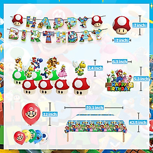 Mario Birthday Party Supplies, 116PCS Mario Party Decorations Include Banners, Backdrop, Plates, Tablecloth, Cup, Forks, Spoons, Cake Topper, straw (10 Guests)