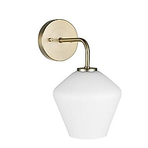 Globe Electric 51614 Raja 1-Light Wall Sconce, Matte Brass, Opal Glass Shade, Bulb Included