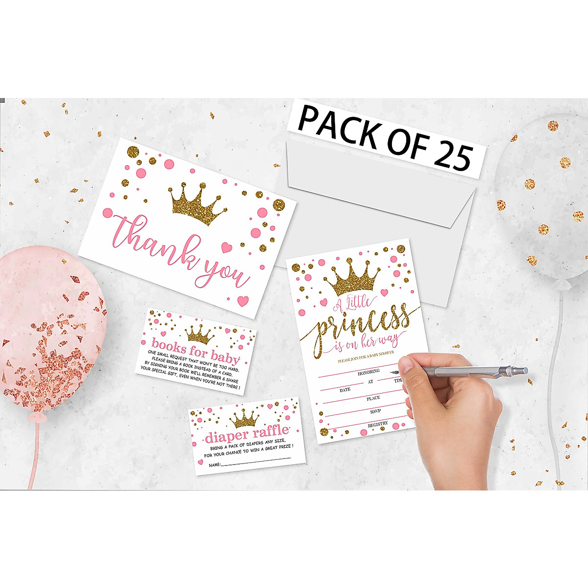 Baby Shower Invitation Set, Books For Baby, Thank You, Diaper Raffle, Fill In Invites Cards, Each Design 25 Cards & Envelopes (Total 100 Cards) – (bb019-taozhuang)