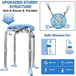 UGarden Heavy Duty Stainless Steel Shower Stool, 350lbs Bath Seat Chair, Round Bathtud Seat w/Assist Grab Bar, Handicap Bathroom Stool, Adjustable Bath Stool Seniors, Disabled, Handicap, Injured
