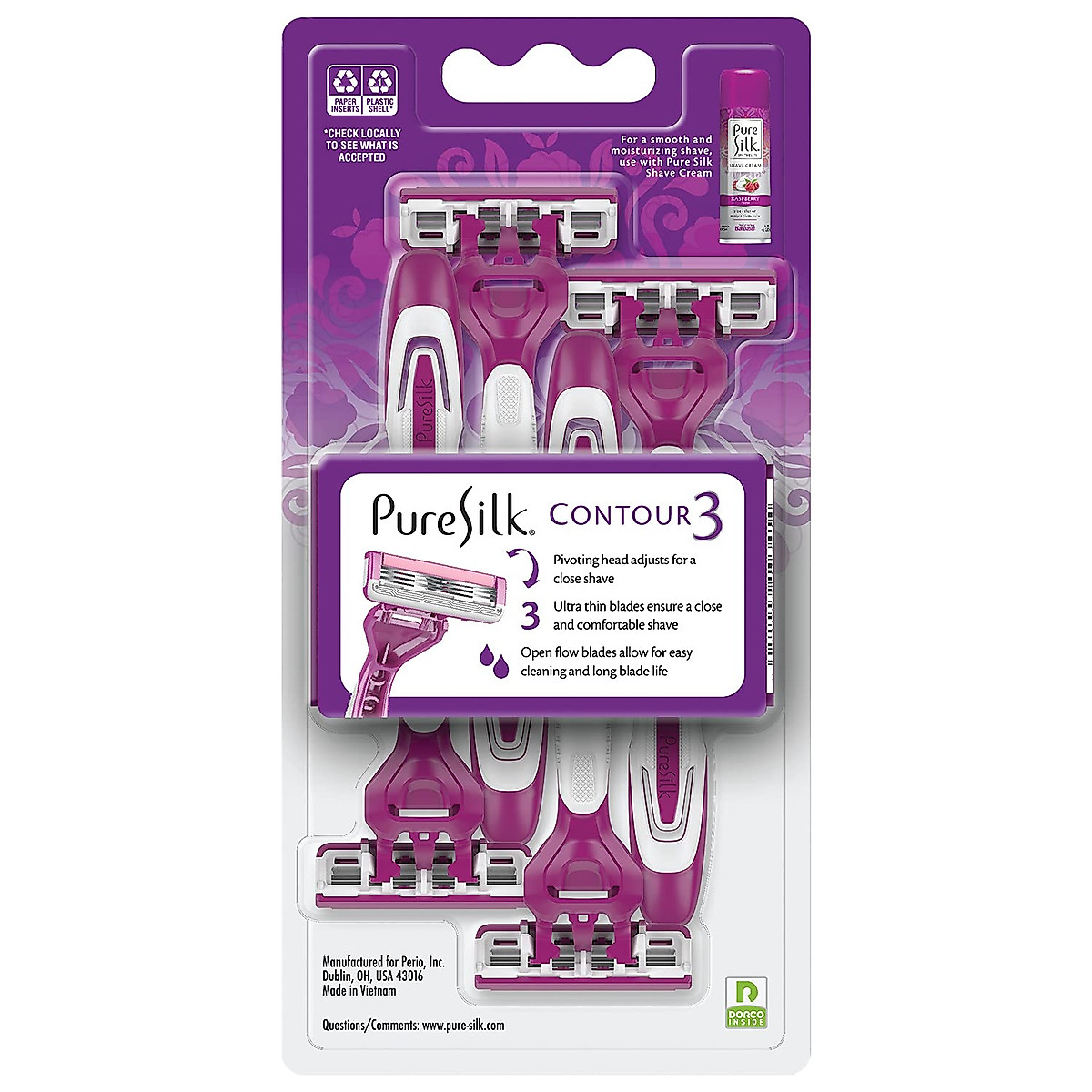 Pure Silk Contour 3 Premium Disposable Razor Value Pack Bundle (3 Packs/12 Total Razors)