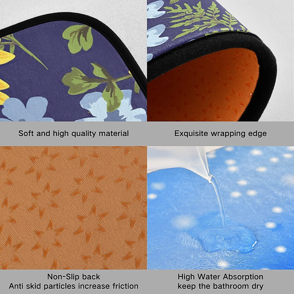 Sunflowers Navy Background Kitchen Rugs and Mats Set 2 Piece Non Slip Washable Runner Rug Set of 2 for Floor Home Decor Sink Kitchen Laundry