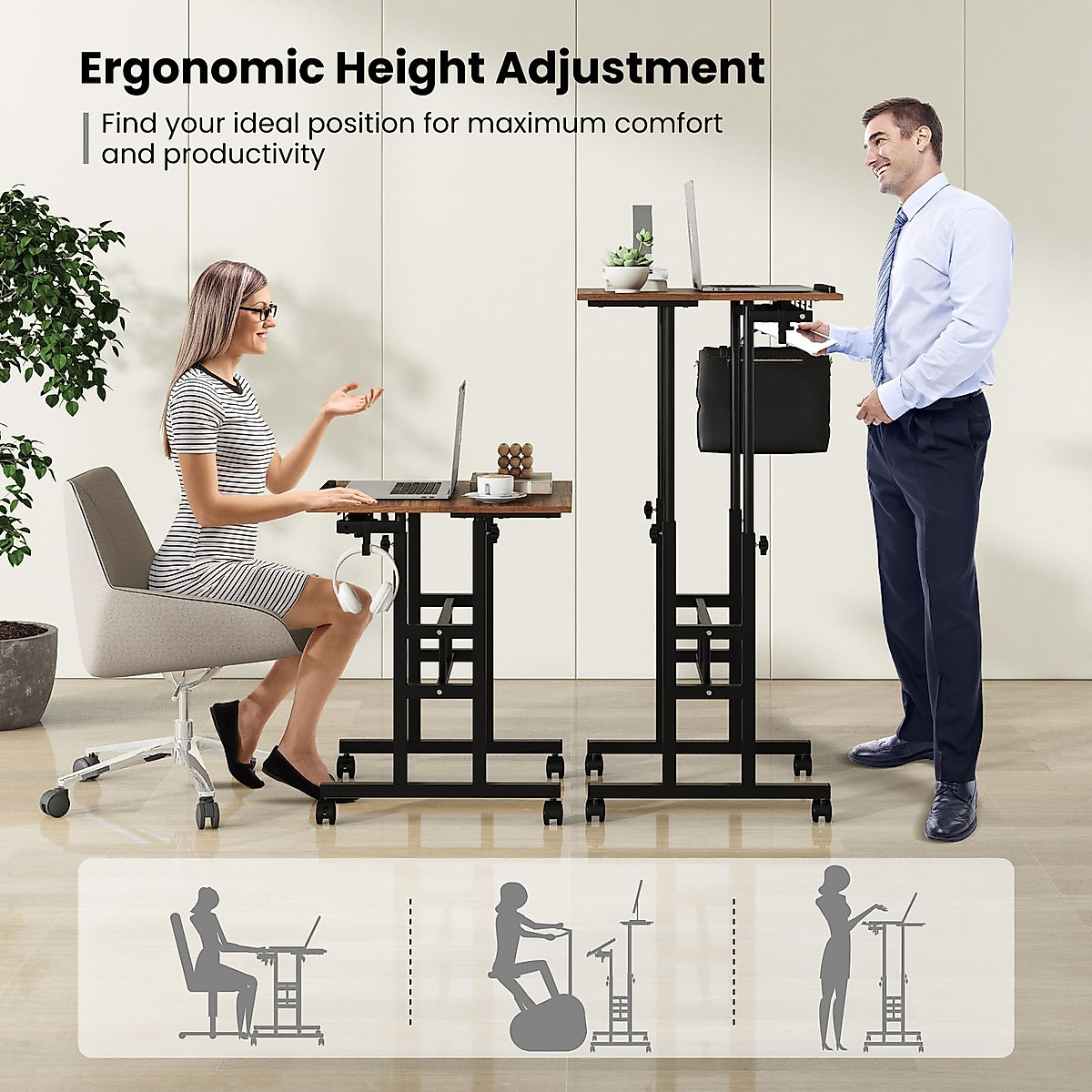 Tangkula Mobile Standing Desk, Height-Adjustable Laptop Podium Cart with Tilting Tabletop & Adjustable Angle, Rolling Stand Up Computer Desk with 2 Hanging Hooks & Lockable Casters for Home Office