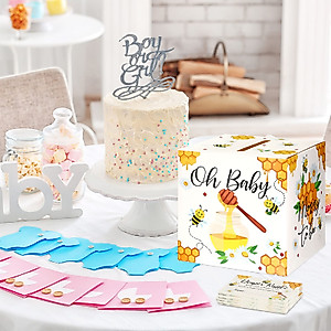 51 Pcs Bee Diaper Raffle Card Box Set Baby Shower Holder Box with 50 Pcs Bee Baby Shower Advice Card for Baby Shower Game Gender Reveal Party Decoration Mommy to Bee Dady to Bee Party Suppires