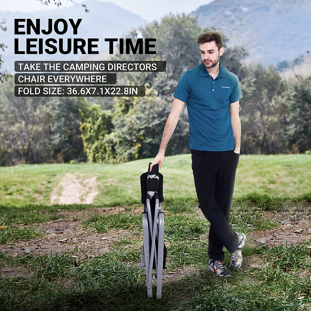 KingCamp Heavy Duty Camping Director Chair Outdoor Folding Chairs for Adults Oversized Camp Chair with Side Table, Cooler Bag, Padded Arms, for Fishing Sports Beach Picnic, Iron, Support 330lbs