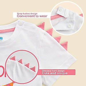 1st Birthday Girl T-Shirt Dinosaur Party B-Day Themed Tee Gift for Baby Dino First Birthday T Shirt Cotton Short Sleeve T-Rex Printed Embroidery Graphic Top Clothes (White, 1T)