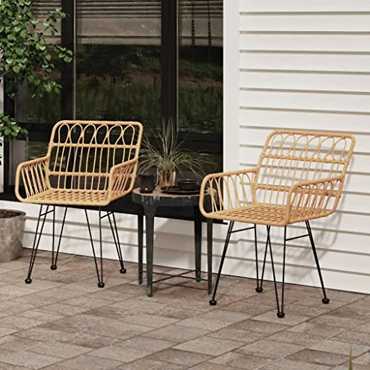 vidaXL 2X Patio Chairs with Armrest Garden Outdoor Lawn Terrace Balcony Backyard Dining Dinner Dinette Chair Seat Seating Furniture PE Rattan
